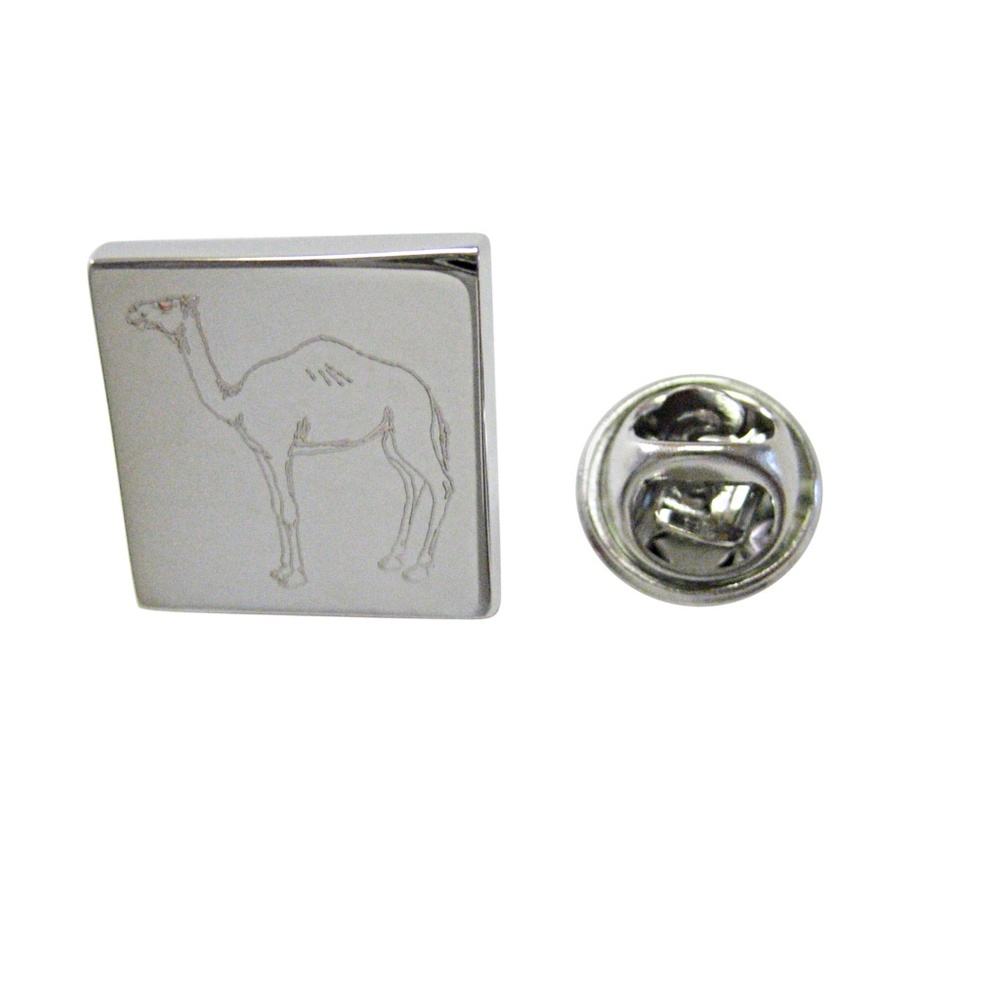 Silver Toned Etched Camel Lapel Pin - Gem